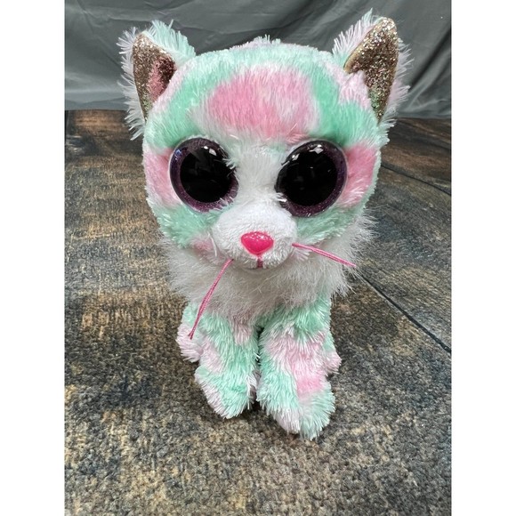 Toys | Ty Beanie Boo Opal Plush Cat Green Pink Ty Silk Soft | Poshmark